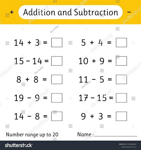 Addition Subtraction Number Range 20 Math Stock Vector Royalty Free
