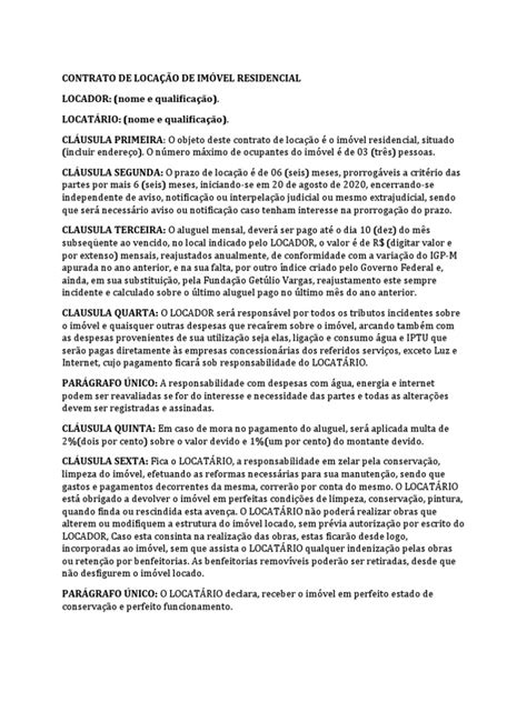 Modelo De Contrato De Aluguel Residencial Pdf Aluguel Direito Comum