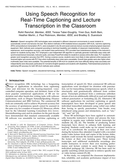 Pdf Using Speech Recognition For Real Time Captioning And Lecture