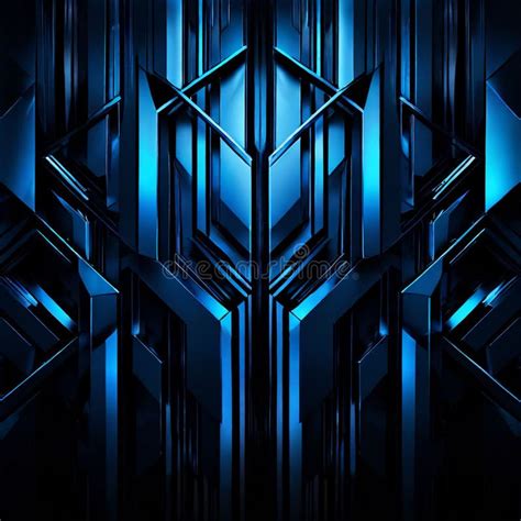 Blue Metallic Abstract Black Cyber Geometric Lines Stock Illustration
