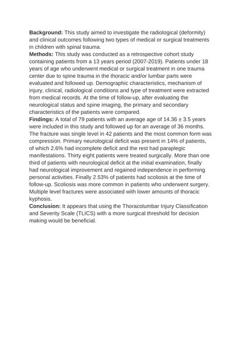 Pdf Outcomes Of Pediatric Thoracic And Lumbar Spine Fracture A Retrospective Analysis Of 79