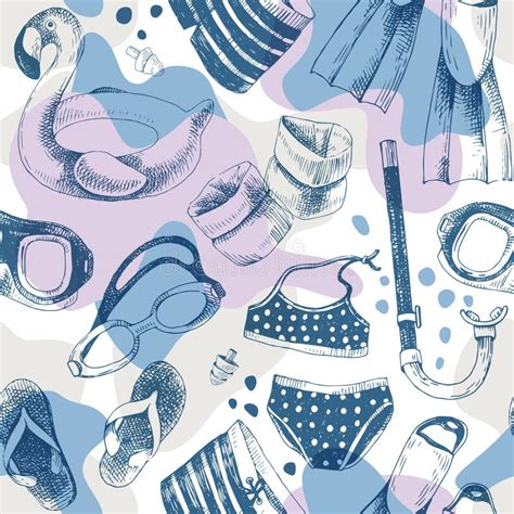 Seamless Pattern With Swimming Accessories Stock Vector Illustration