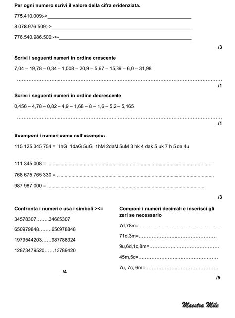 Verifica Grandi Numeri E Numeri Decimali Blog Di Maestra Mile