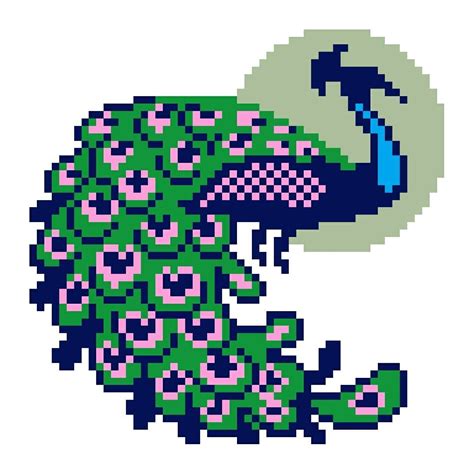 Colorful Pixel Art Peacock