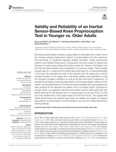 Pdf Validity And Reliability Of An Inertial Sensor Based Knee
