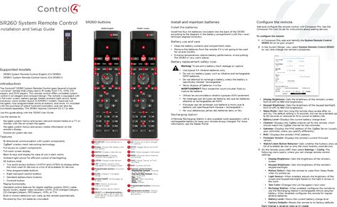 Control4 C4sr260 Remote Control User Manual
