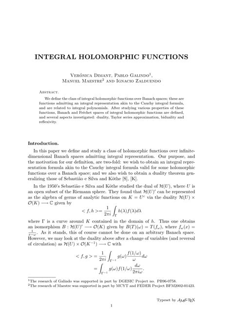Pdf Integral Holomorphic Functions
