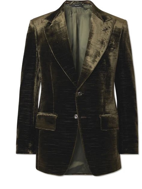 Tom Ford Atticus Slim Fit Cotton Velvet Blazer Green Tom Ford