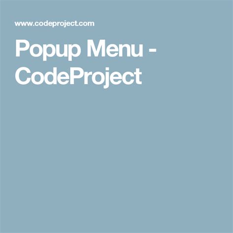 Popup Menu CodeProject Popup Menu Deep Learning Networking
