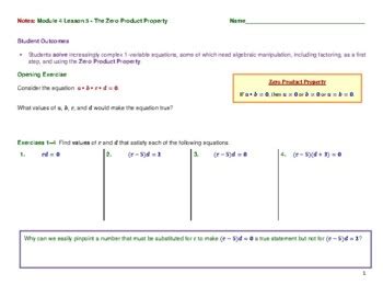 Module Lesson Factoring The Zero Product Property Guided Notes