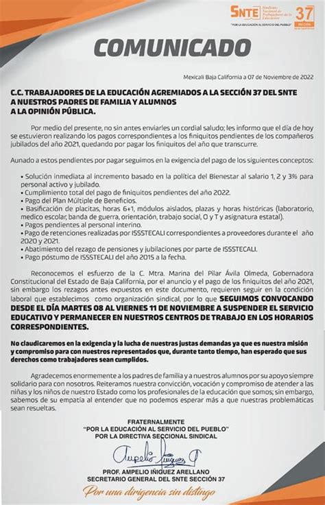 Sección 37 Del Snte Continuará De Paro