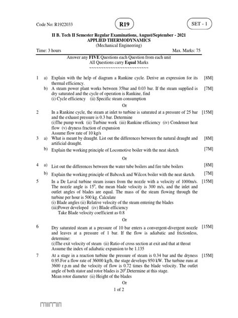 applied thermodynamics r19 aug 2021 pdf turbine boiler