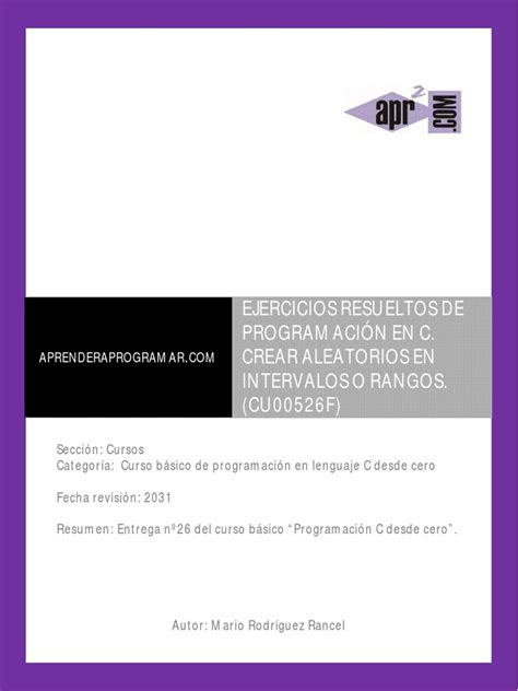 Generar Numeros Aleatorios En C Srand Y Rand Time Null Pdf C