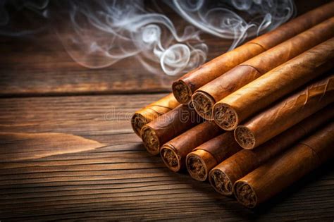 Simple And Luxury Background With Cuban Cigars And Smoke With Copy