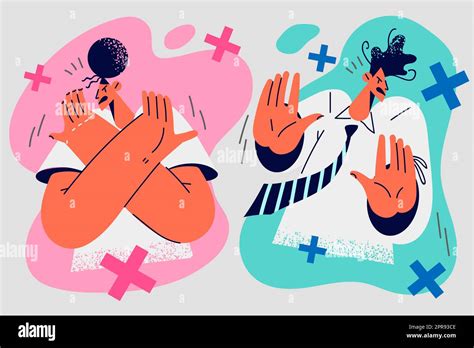 People Show No Gesture Sign Reject Offer Or Suggestion Man And Woman