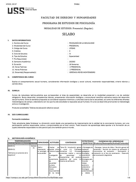 Sílabo Psicosexualidad 2023 Ii Pdf