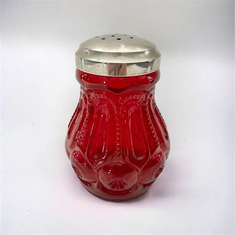 Vintage L E Smith Red Glass Moon And Star Muffineer Sugar Shaker