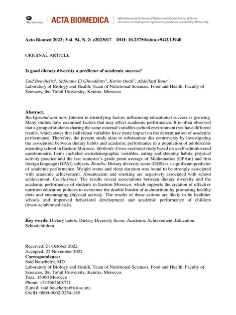 Is Good Dietary Diversity A Predictor Of Academic Success Pdf Dependent And Independent