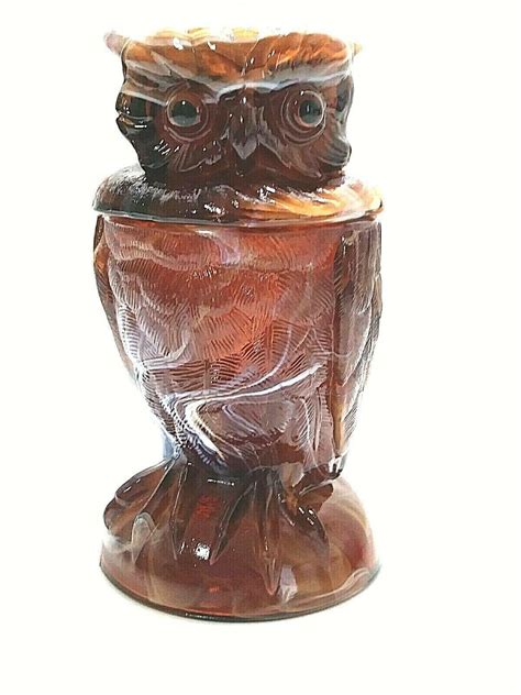 Vintage Imperial Slag Glass Owl Covered Jar End Of Day Original Great
