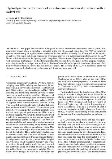Pdf Hydrodynamic Performance Of An Autonomous Underwater Vehicle With