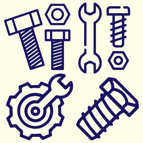 Screws Bolt Nut Wall Plug Washer Spring Hook Nails And Rivets Vector