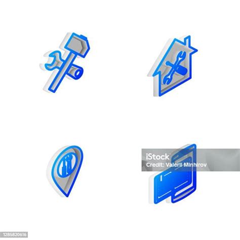 설정 등색 라인 하우스 서비스 크로스 망치와 렌치 위치 및 스마트 폰 책 아이콘 벡터 3차원 형태에 대한 스톡 벡터 아트 및 기타 이미지 3차원 형태 나사돌리개