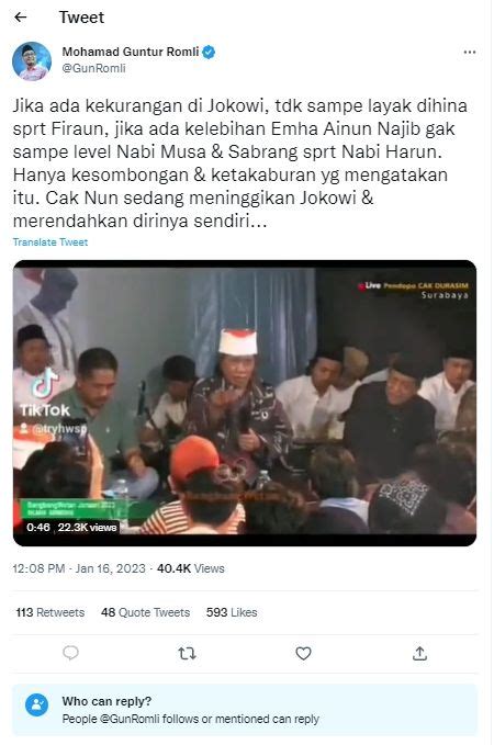 Ramai Video Diduga Cak Nun Sebut Jokowi Firaun Teguran Guntur Romli