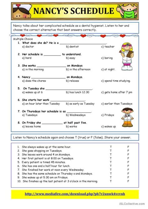 53 Schedule English Esl Worksheets Pdf And Doc