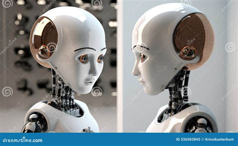 Modern Robot Sees His Reflection In The Mirror Ai Generated Stock Illustration Illustration Of