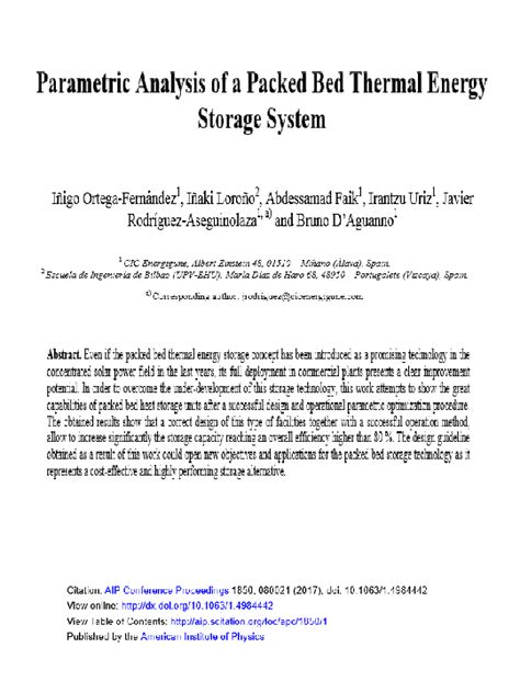 Pdf Parametric Analysis Of A Packed Bed Thermal Energy Storage System