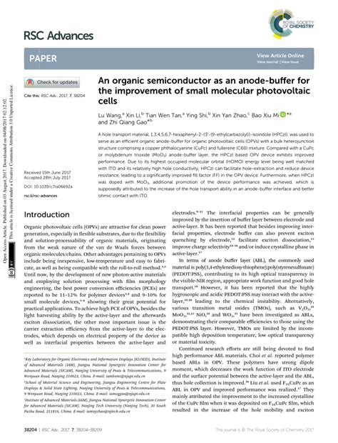 Pdf An Organic Semiconductor As An Anode Buffer For The Improvement