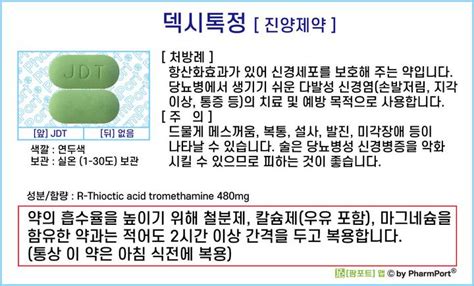 팜포트 덱시톡정 진양제약 약품정보 복약안내문 생활요법 당뇨병성 신경병증저림 통증 치료 예방약