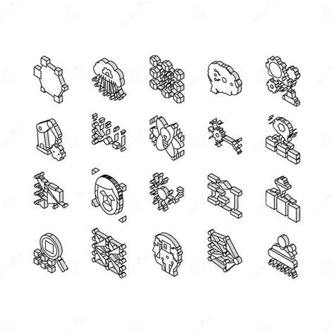 Neural Network And Ai Collection Isometric Icons Set Vector Stock Vector Illustration Of