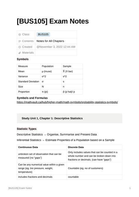 Bus105 Exam Notes [bus105] Exam Notes Class Bus Contents Notes For