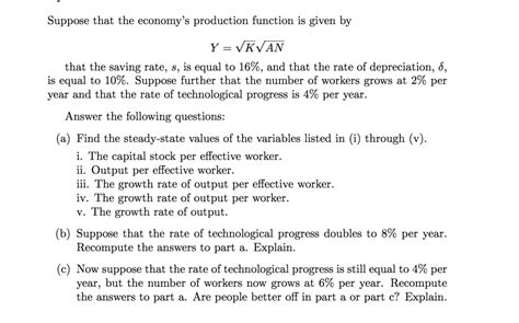 Solved Suppose That The Economys Production Function Is