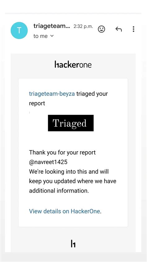 Triaged on HackerOne Program as P3 | Navreet S. posted on the topic | LinkedIn