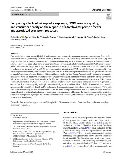 Pdf Comparing Effects Of Microplastic Exposure Fpom Resource Quality