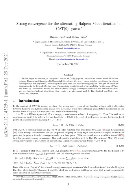 PDF Strong Convergence For The Alternating Halpern Mann Iteration In CAT Spaces