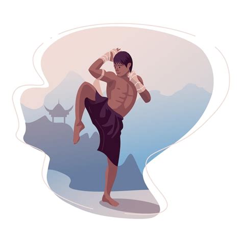 Premium Vector Muay Thai Male Fighter Asian Flat Vector Illustration