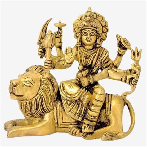 Golden Gold Plated Brass Goddess Durga Statue For Worship Size 18