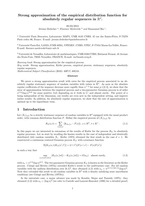 Pdf Strong Approximation Of The Empirical Distribution Function For