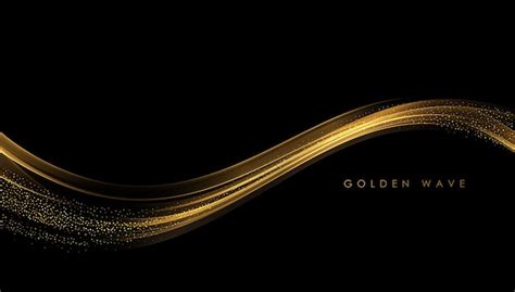 어두운 배경에 반짝이 효과가 있는 추상 골드 파도 빛나는 황금 움직이는 라인 프리미엄 벡터