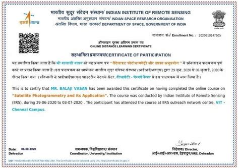 Balaji Vasan R J On Linkedin Remotesensing Isro Certification Appreciationpost Selflearning