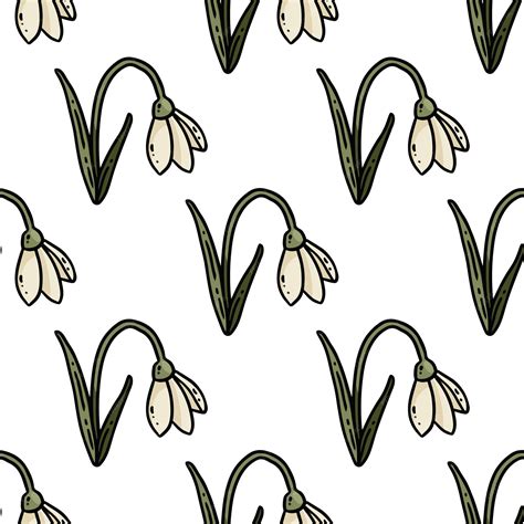 Premium Vector Cute Cartoon Snowdrops Flowers Doodles Seamless Border