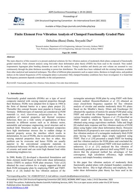 Pdf Finite Element Free Vibration Analysis Of Clamped Functionally