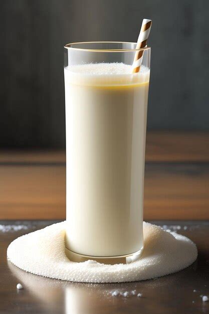 Premium Ai Image Milk In Glass With Straw