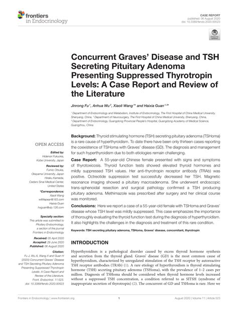 Pdf Concurrent Graves Disease And Tsh Secreting Pituitary Adenoma Presenting Suppressed