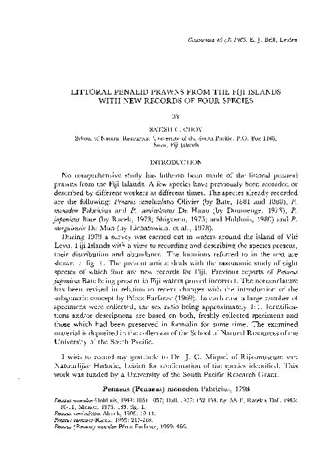 Pdf Littoral Penaeid Prawns From The Fiji Islands With New Records Of
