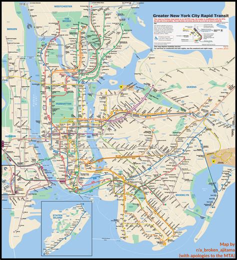 Fantasy Greater New York City Transit Map In The Style Of A Recent Mta