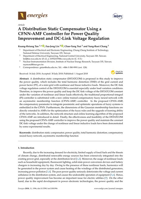 Pdf A Distribution Static Compensator Using A Cfnn Amf Controller For Power Quality